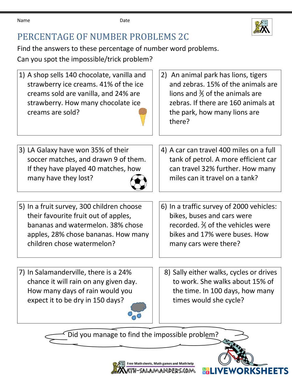 Percentage of a… | Math Worksheets | 8332815