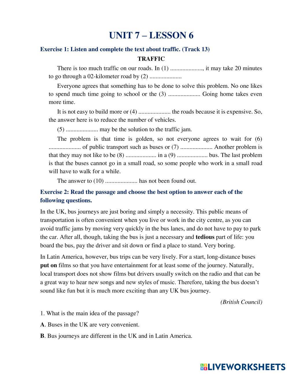Unit 7 - Lesson… | English Language Worksheets | 8333122