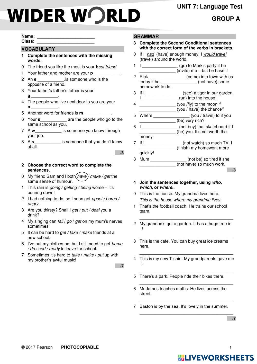 WW3 Unit 7 | English Language Worksheets | 8333278