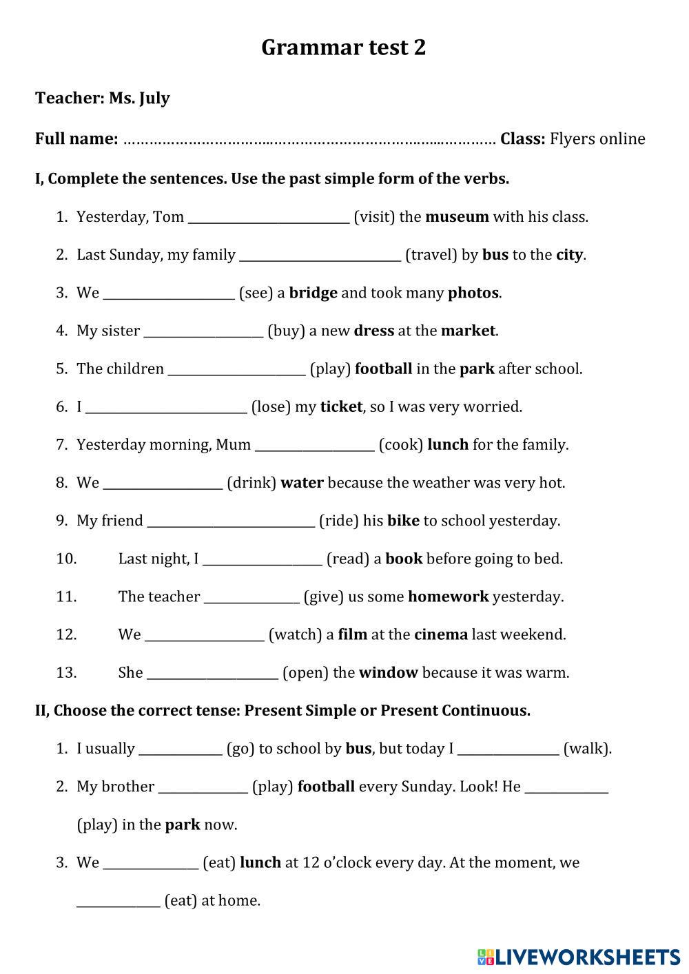 Test 2-Grammar | English Language Worksheets | 8333807