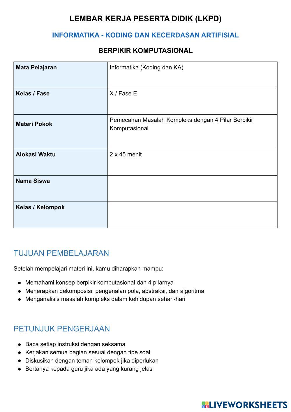 Berpikir Komput… | Math Worksheets | 8333854