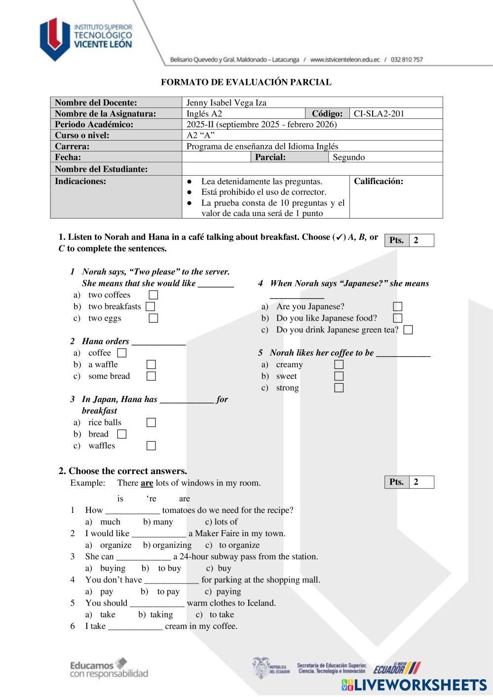 EVALUACIÓN PARC… | English Language Worksheets | 8333911
