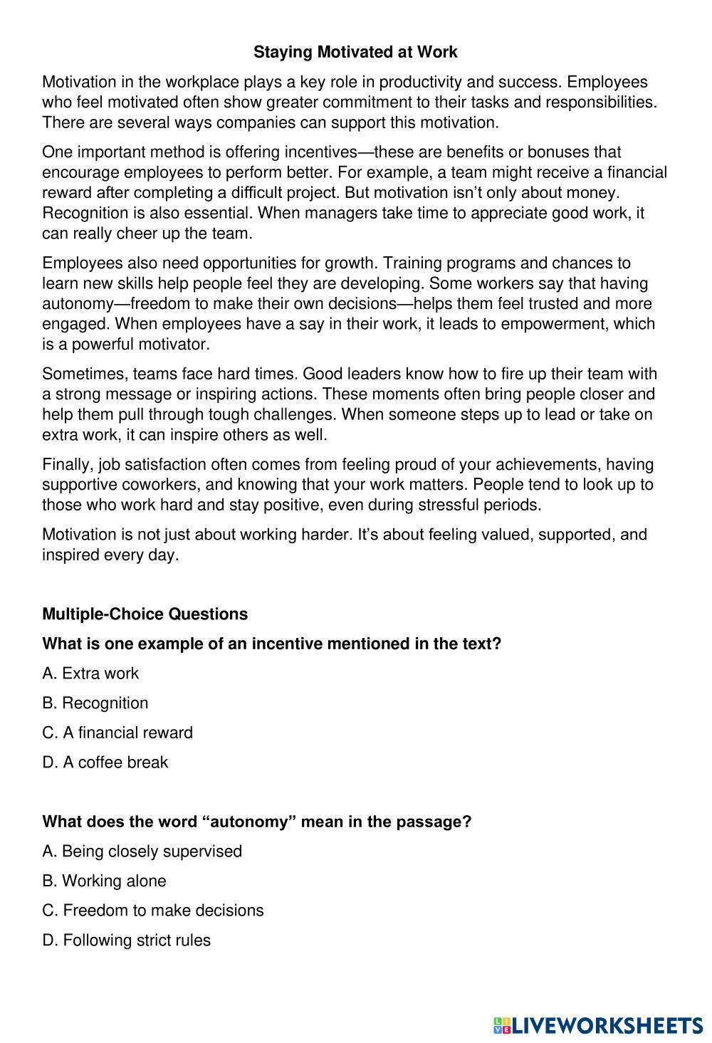 MOTIVATION | English Language Worksheets | 8334182