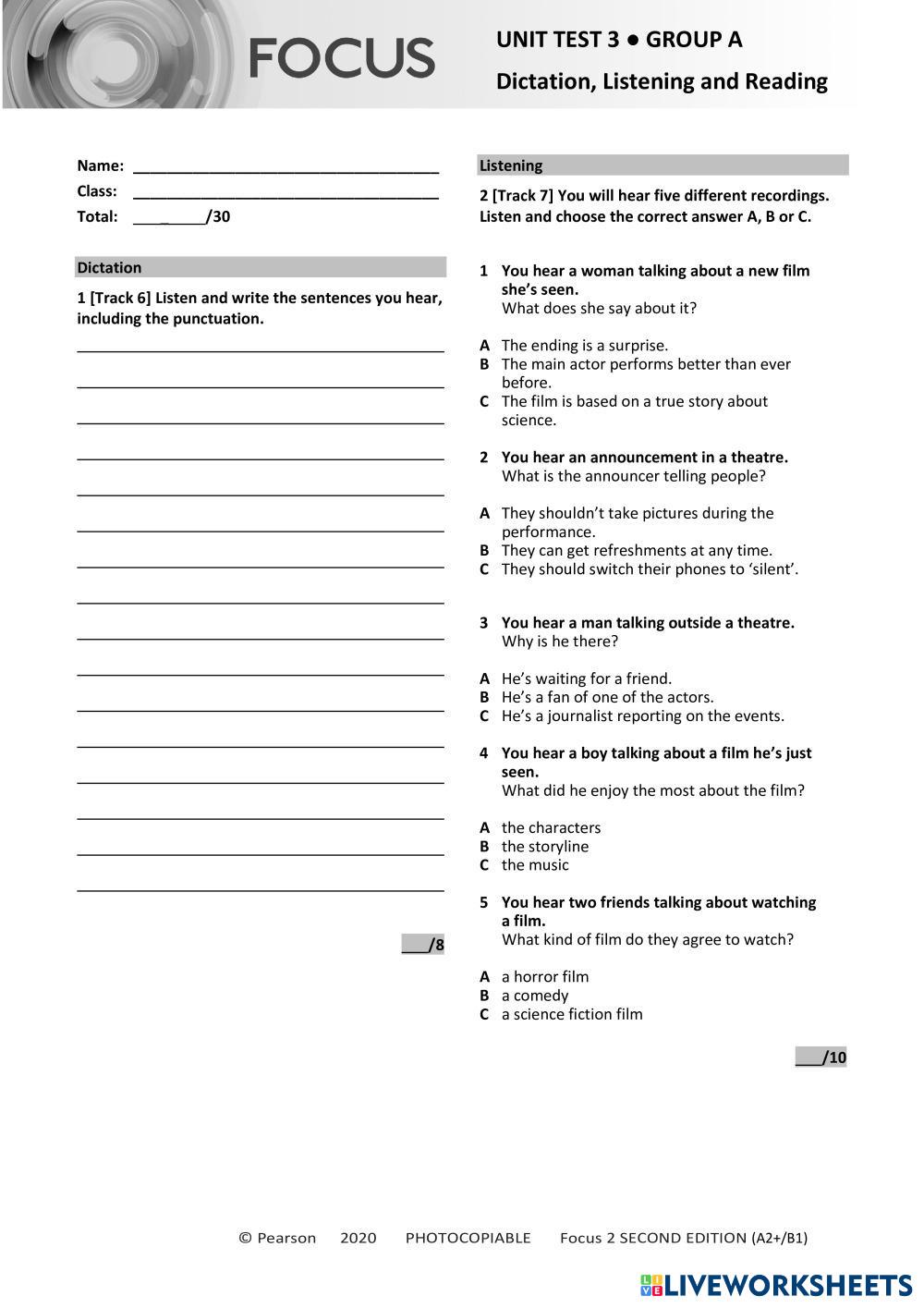 Focus 2 Unit 3 … | English Language Worksheets | 8334382