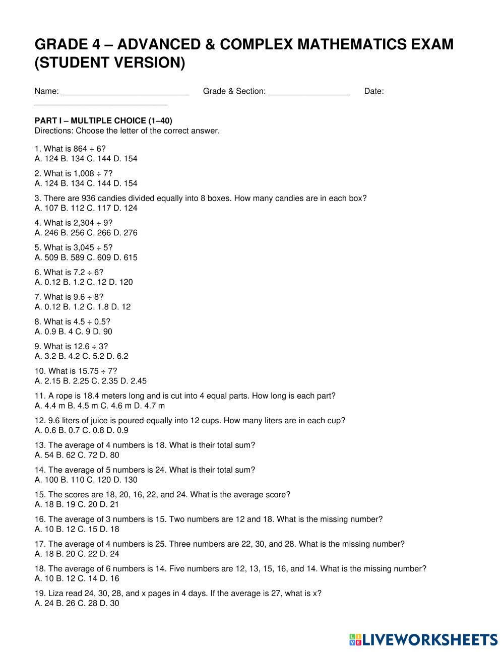 3rd Quarter Mat… | Math Worksheets | 8334734