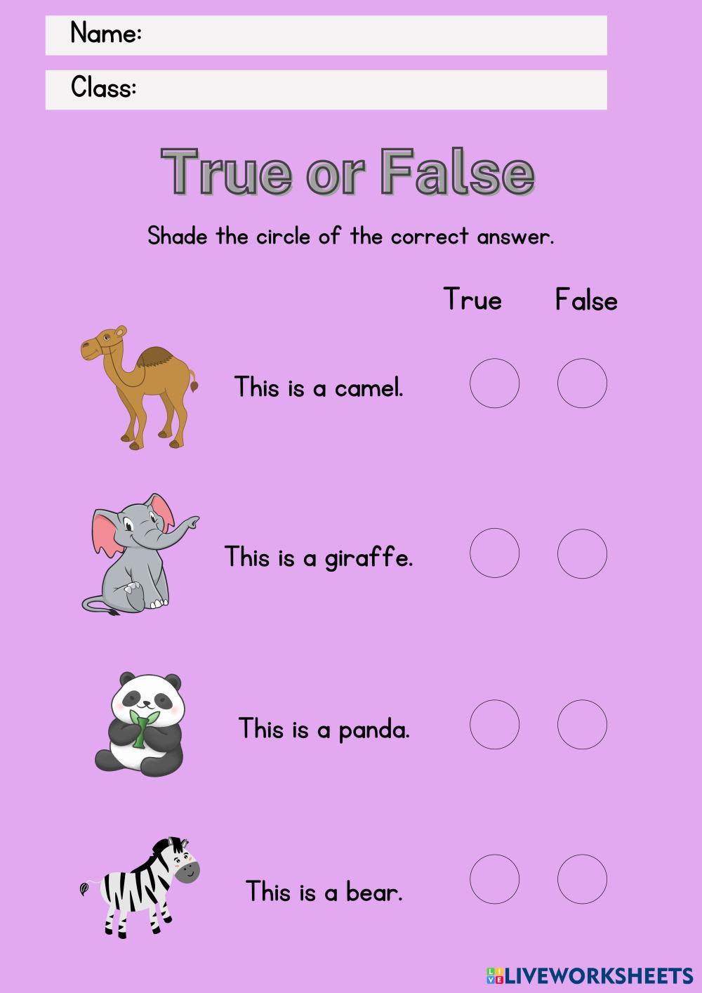 TRUE OR FALSE | English Language Worksheets | 8334834