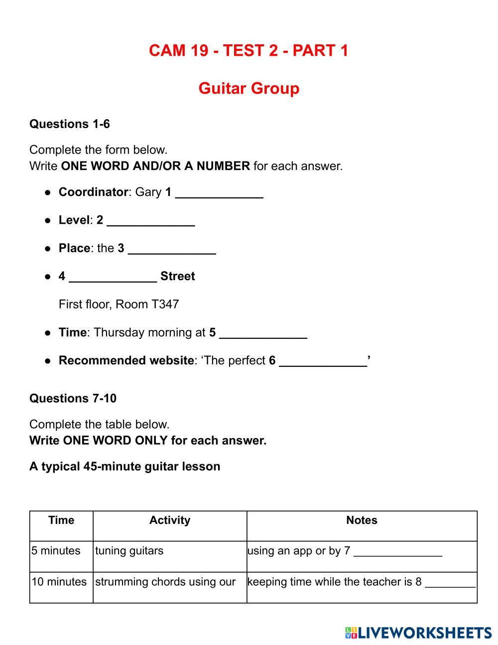 [Test] CAM 19 -… | ESL Worksheets | 8335077
