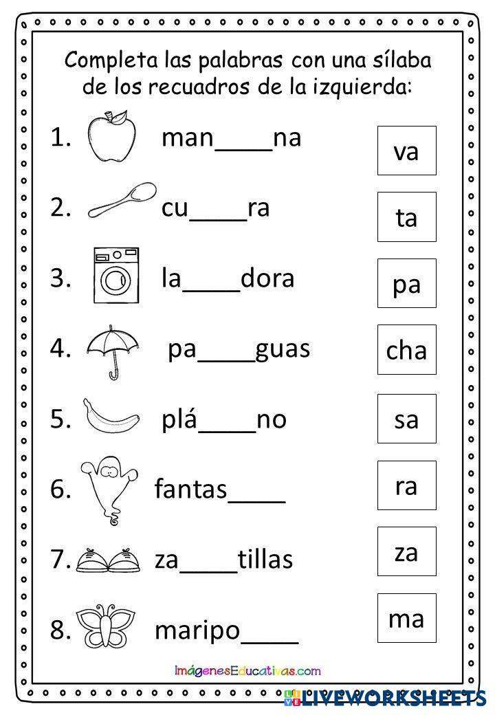 Sílabas | English Language Worksheets | 8335143